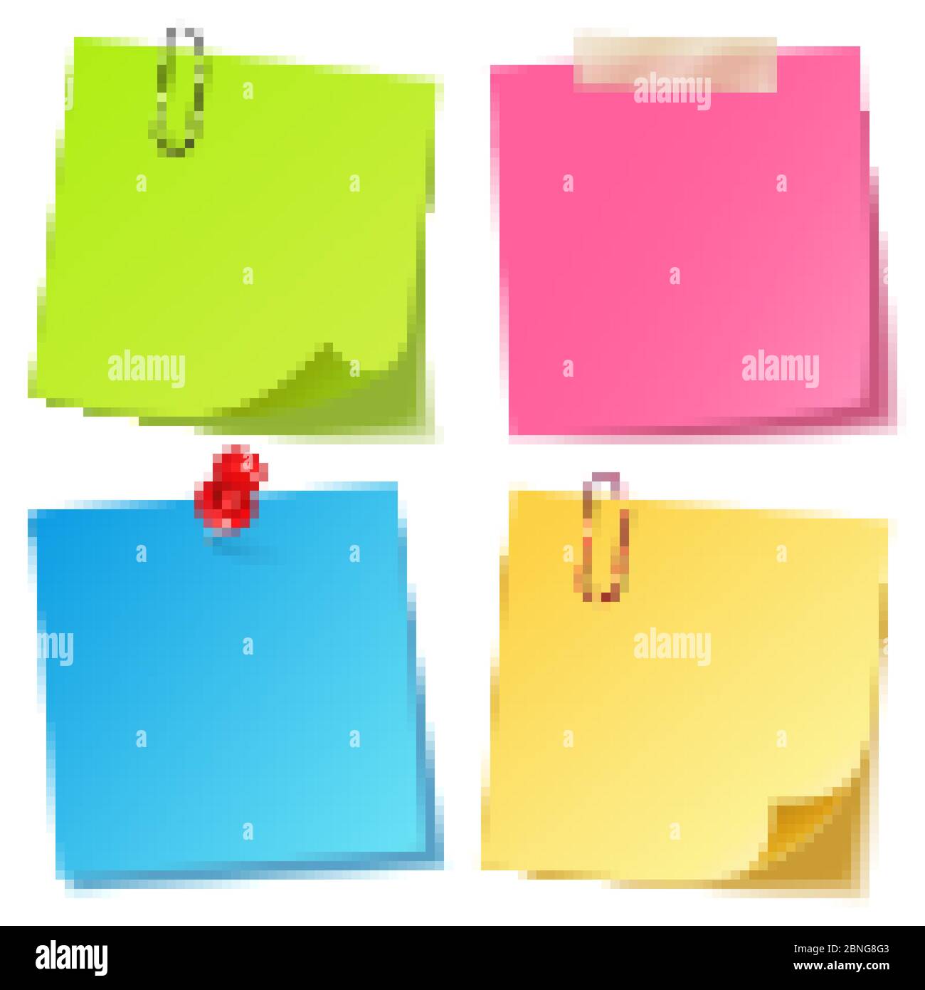 Realistic colorful blank sticky notes with clip binder. Colored sheets ...
