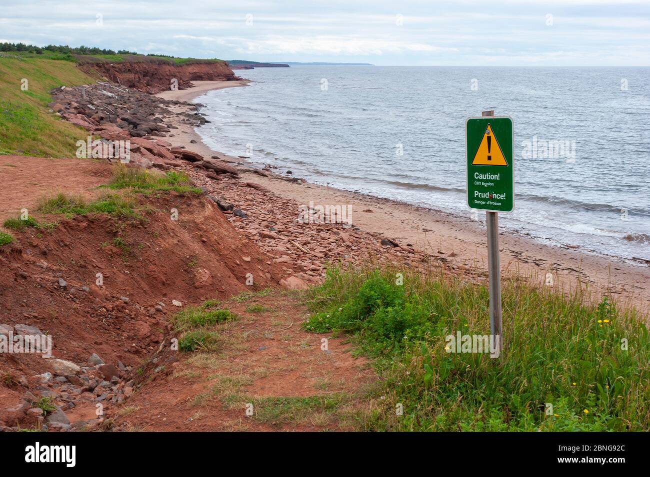 Caution! Cliff Erosion warning sign posted on Prince Edward Island’s ...