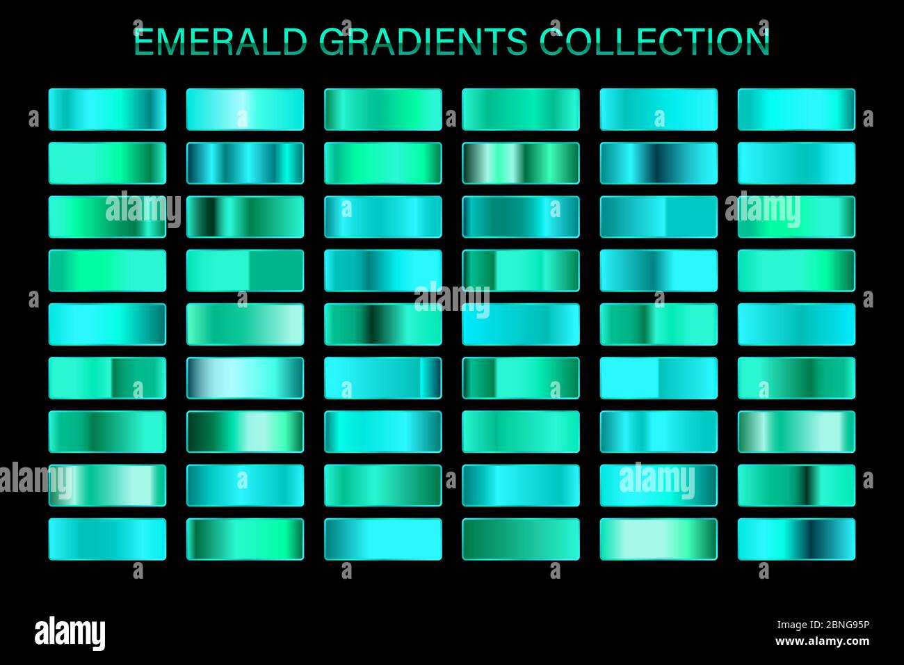 Emerald glossy gradient, metal foil texture. Color swatch set ...