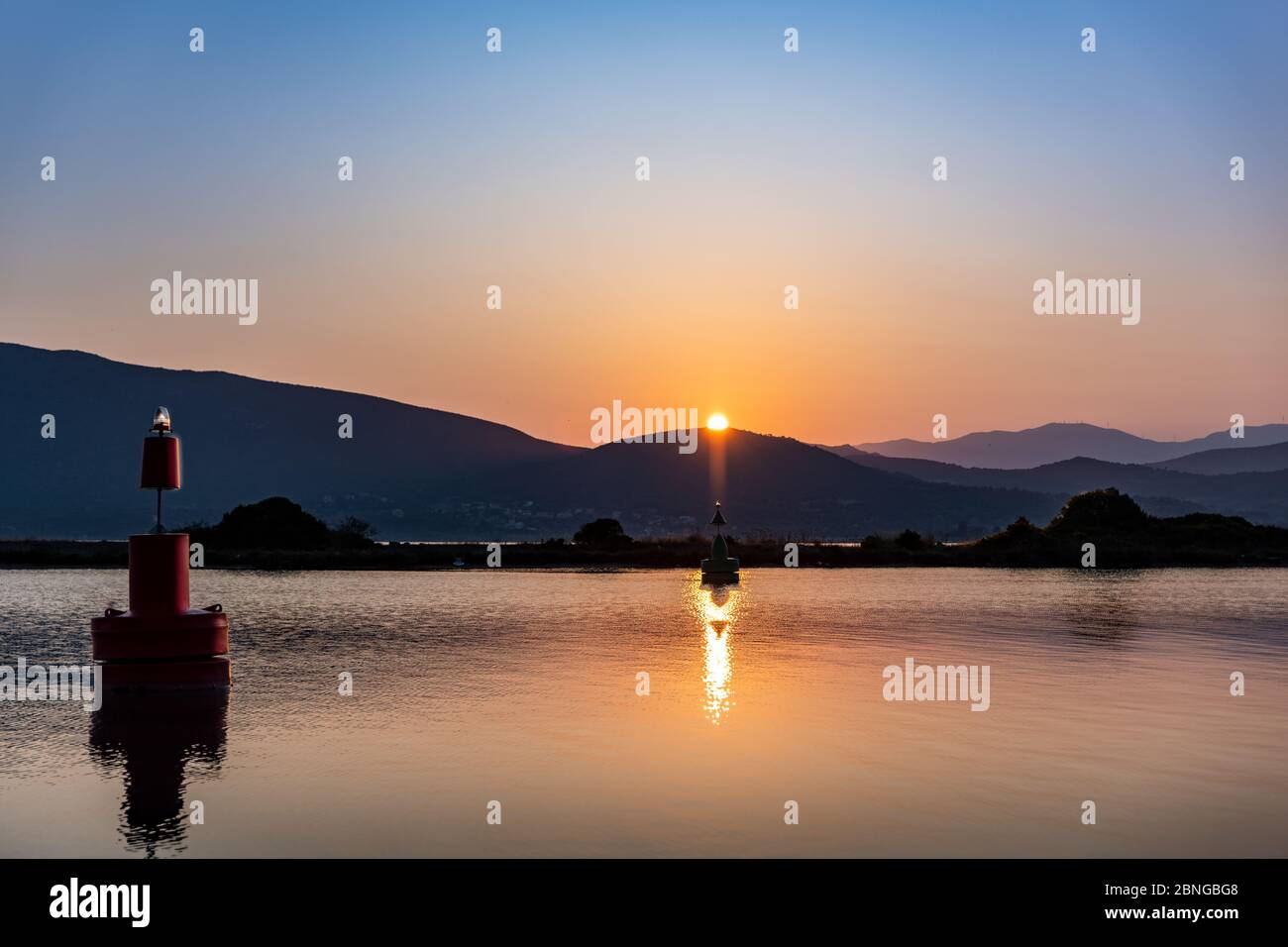 Sunrise over the Lefkas Canal Stock Photo - Alamy