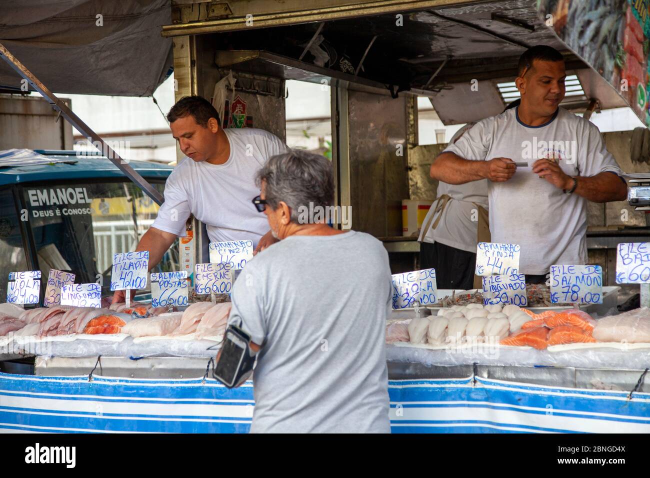Fish Vendor at Farmers Market on Nossa Senhora da Paz Square in Ipanema ...