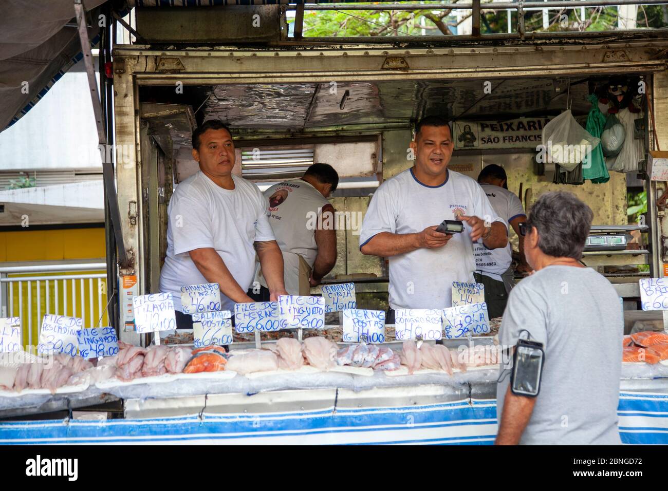 Fish Vendor at Farmers Market on Nossa Senhora da Paz Square in Ipanema ...