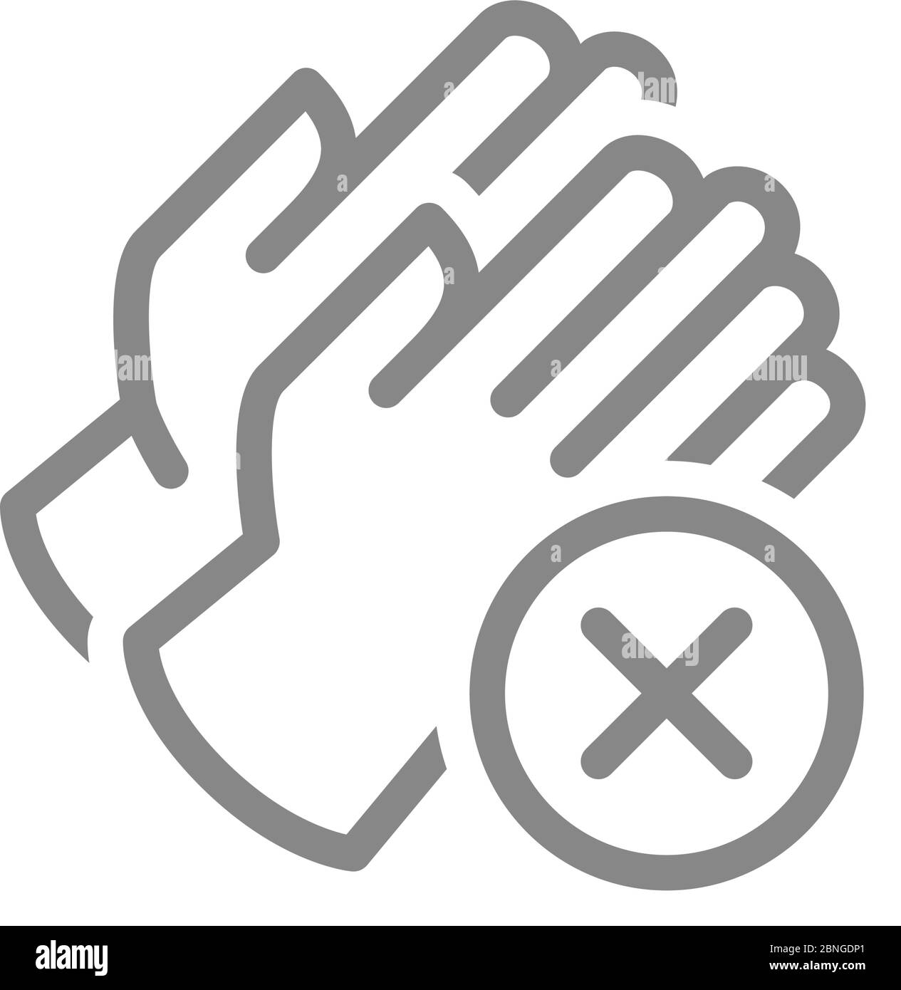 Medical gloves with cross checkmark line icon. No hand protection, hand ...