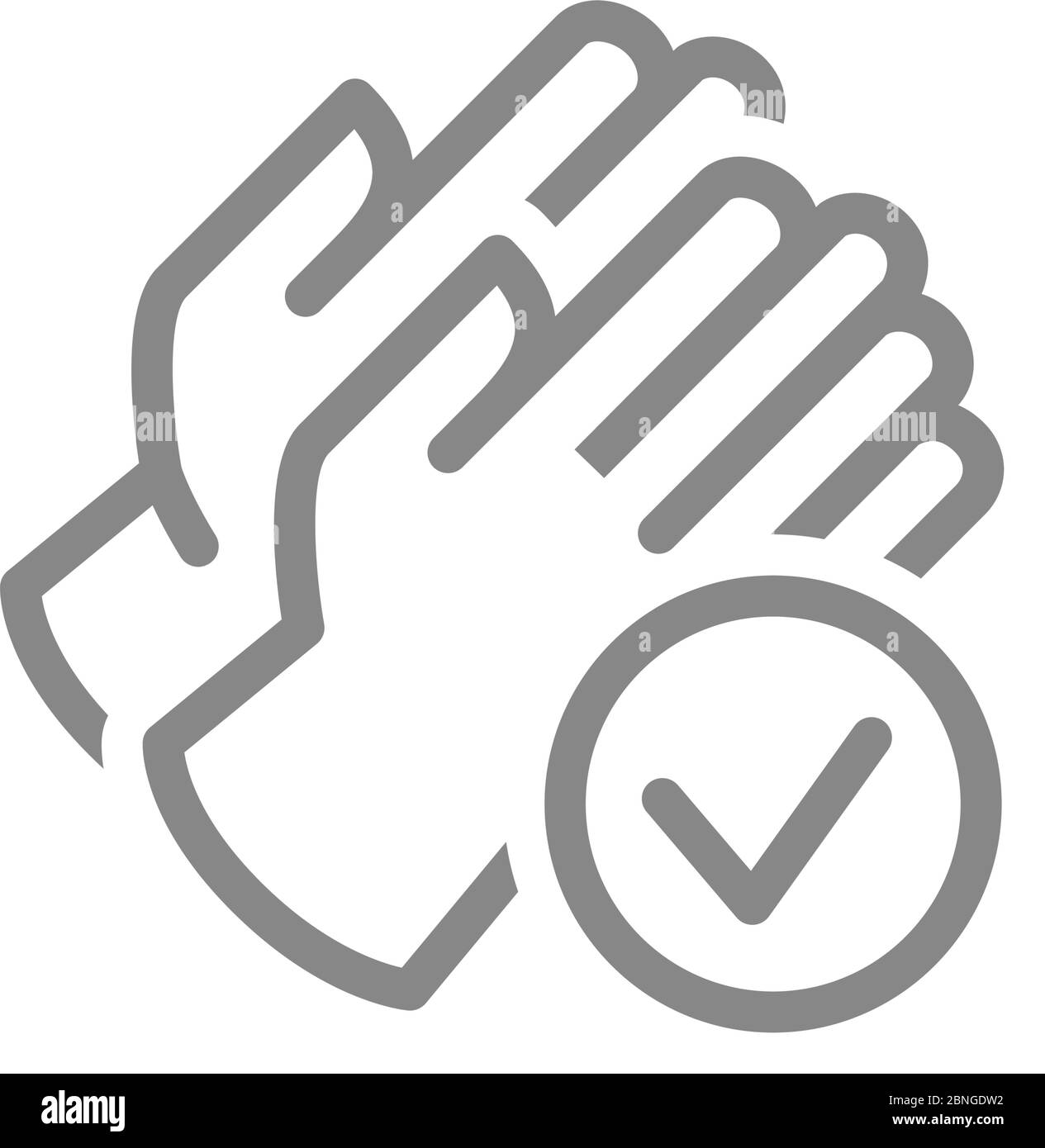 Rubber gloves with tick checkmark line icon. Hand protective, infection ...