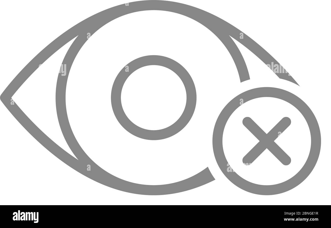 Human eye with cross checkmark line icon. Disease visual system symbol ...