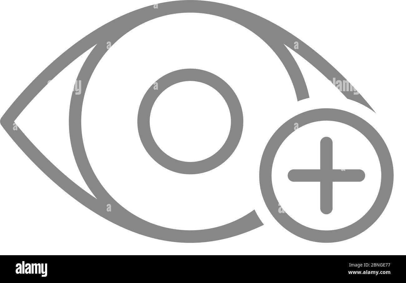 Human eye with plus line icon. Healthy visual organ, hyperopia symbol ...