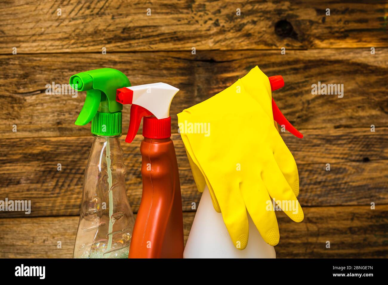 Cleaning sprayer anti bacterial sanitizer spray isolated with yellow ...