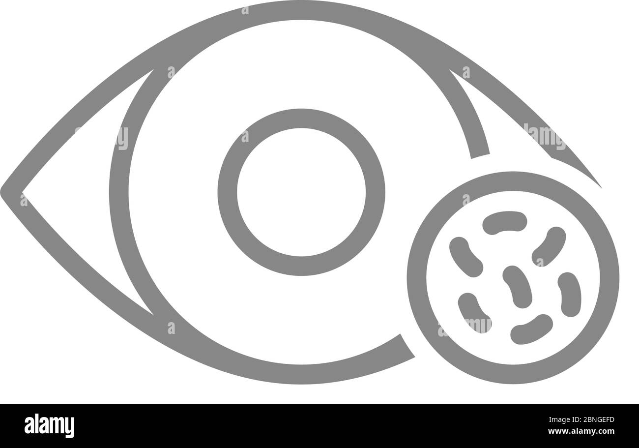 Human eye with bacteria line icon. Disease visual organ, infectious eye ...