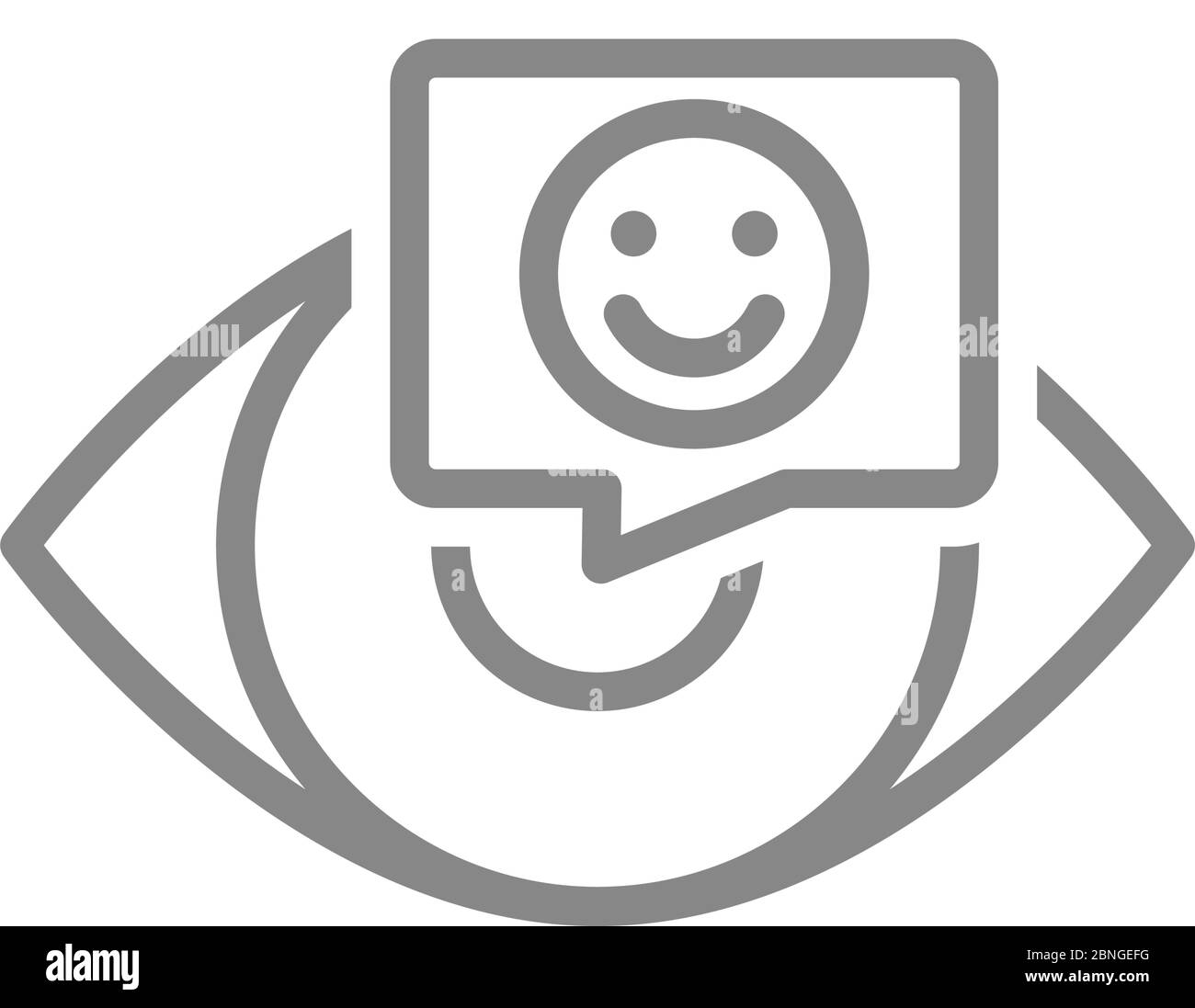 Human eye with happy face in chat bubble line icon. Healthy visual ...