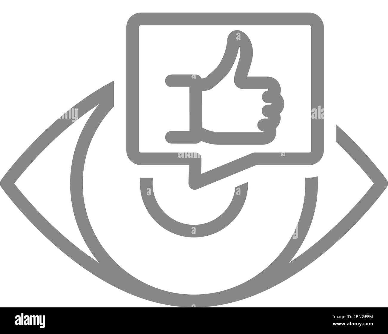 Human eye with thumb up in chat bubble line icon. Healthy visual organ ...