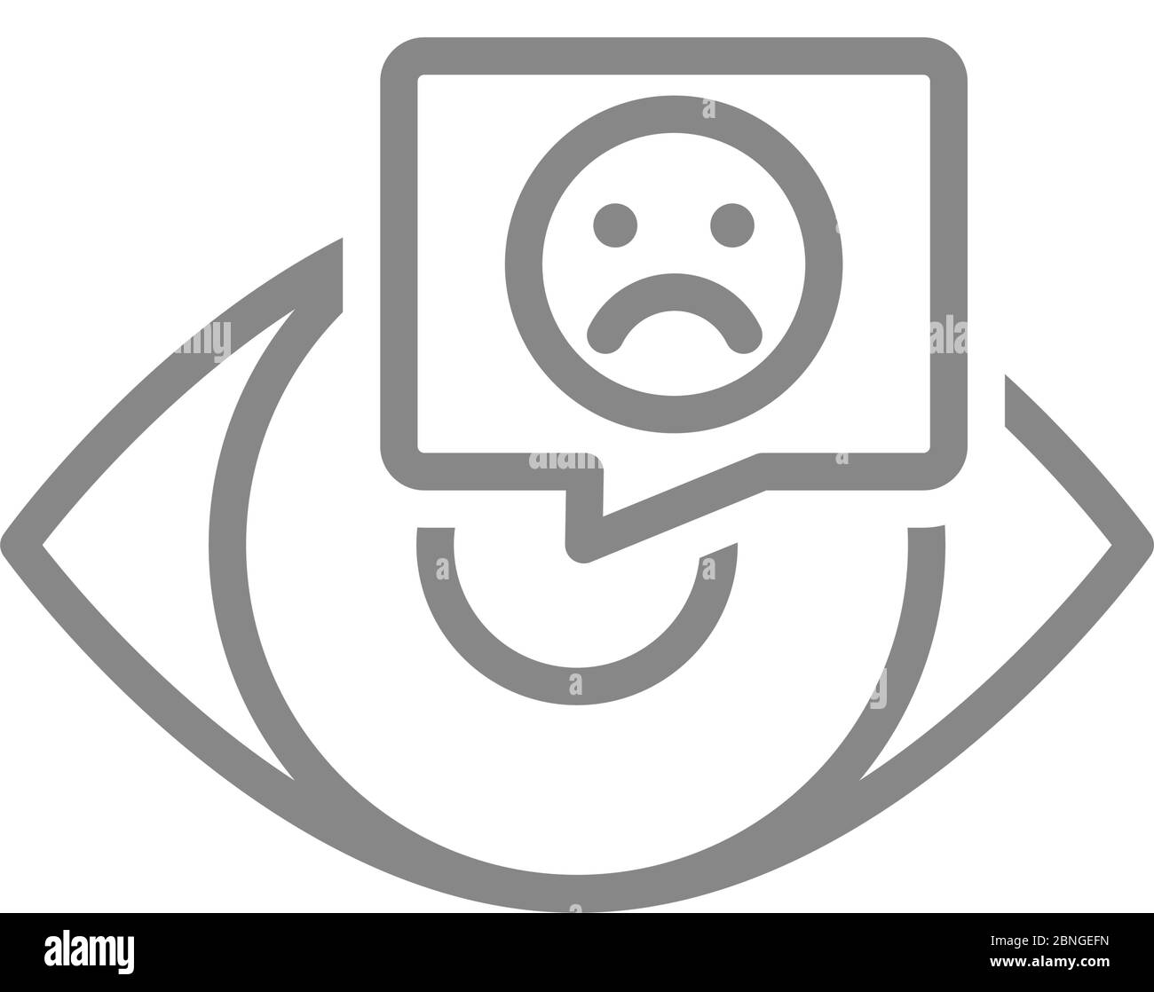 Human eye with sad face in chat bubble line icon. Disease visual system ...