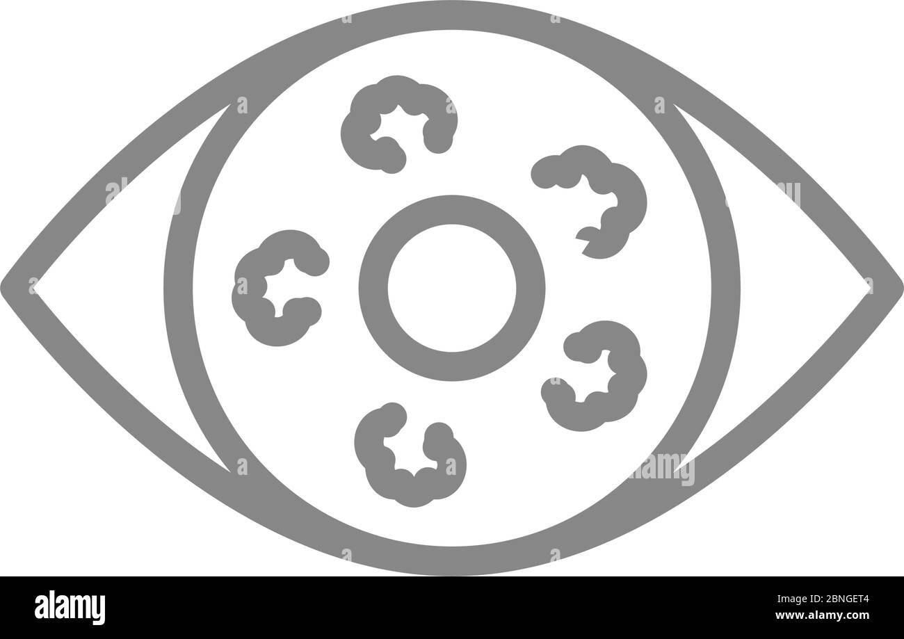 Human eye with tumors line icon. Eye cancer, disease visual organ ...