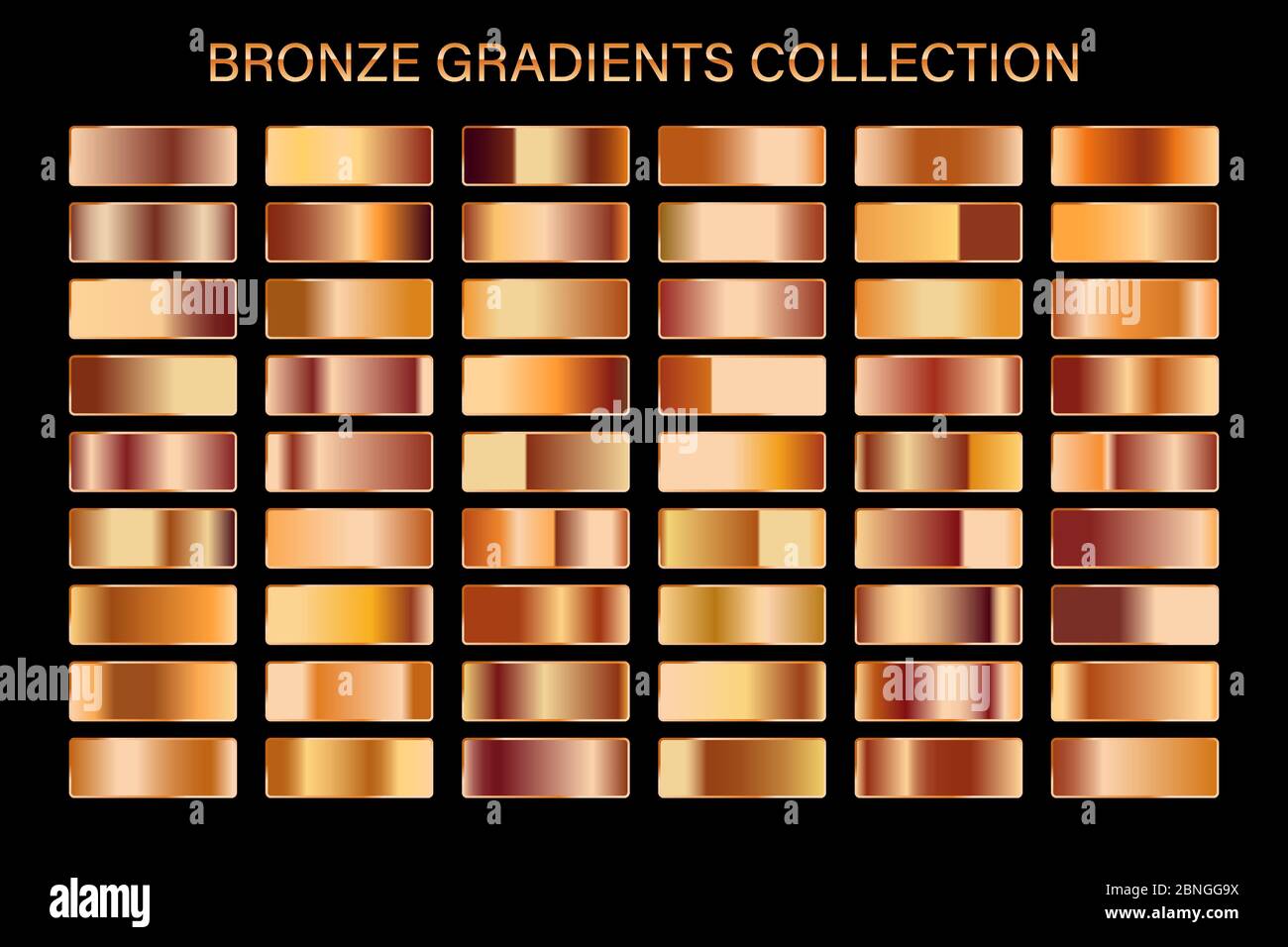 Bronze glossy gradient, metal foil texture. Color swatch set ...
