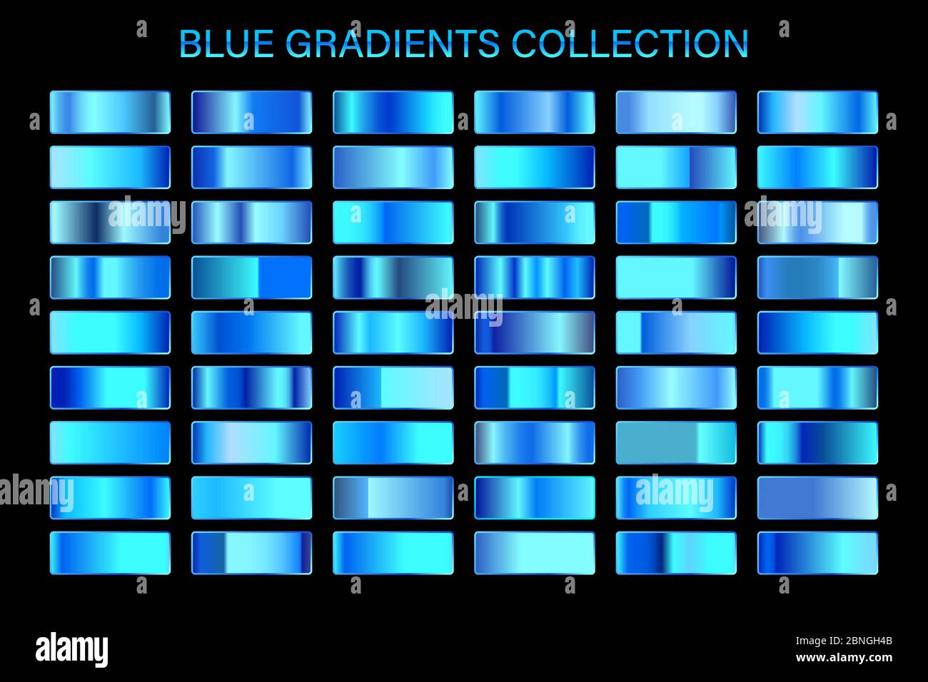 Blue glossy gradient, metal foil texture. Color swatch set. Collection ...