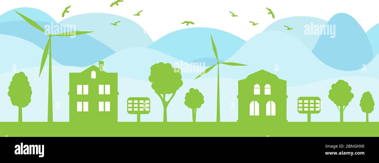 Green city concept. Ecological house and environment conservation ...