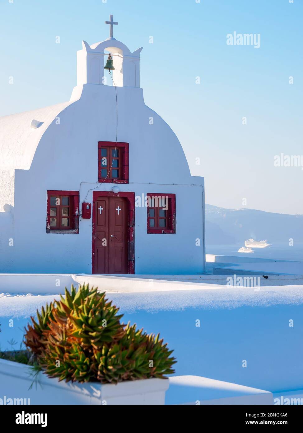 Traditional white greece christian church on Santorini island ...