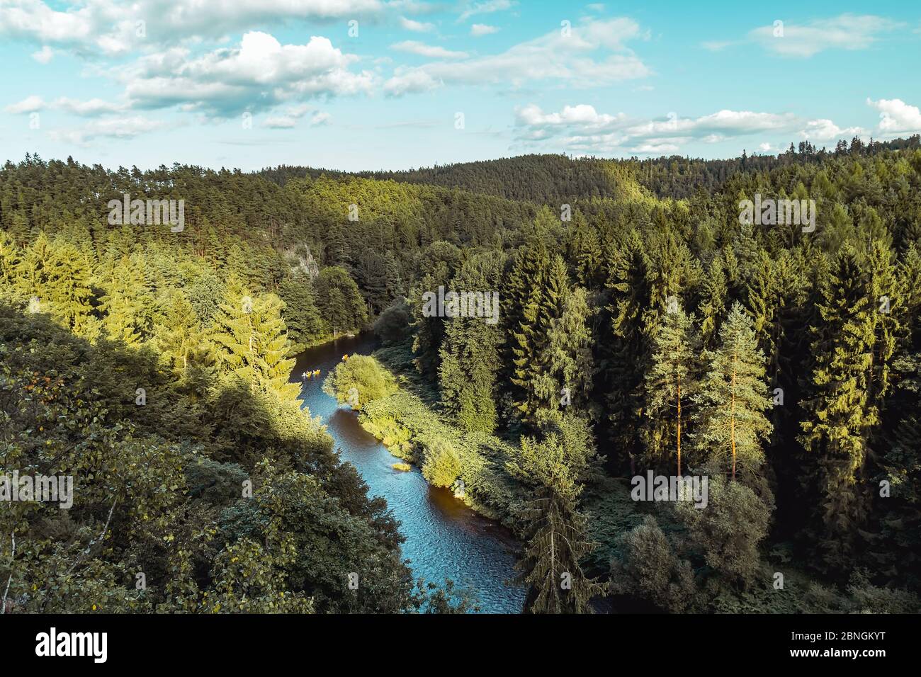 Nice summer valley with Vltava river and boat, Czech republic Stock ...
