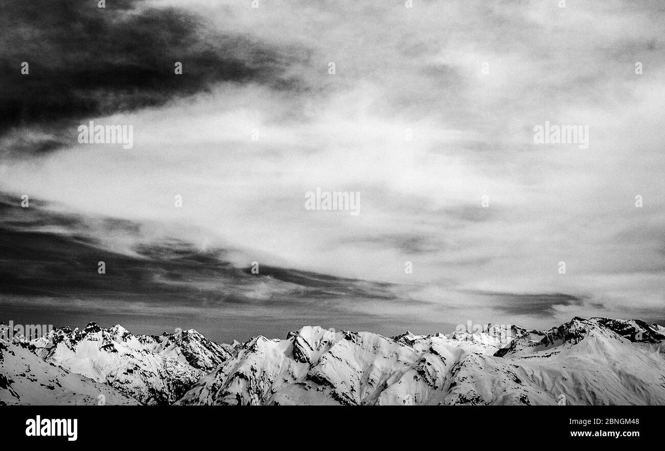 Aerial view snowy mountains Black and White Stock Photos & Images - Alamy