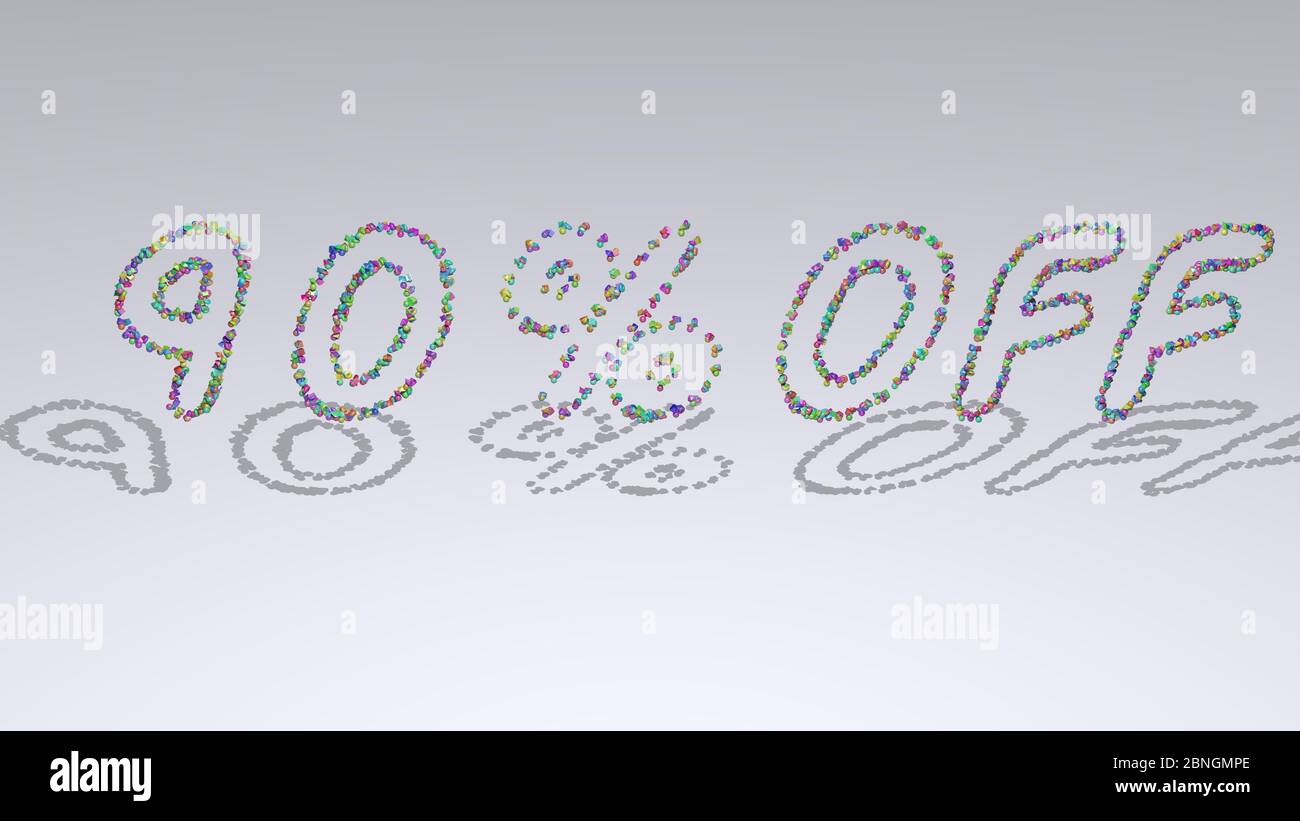 % off: 3D illustration of the text made of small objects over a white ...