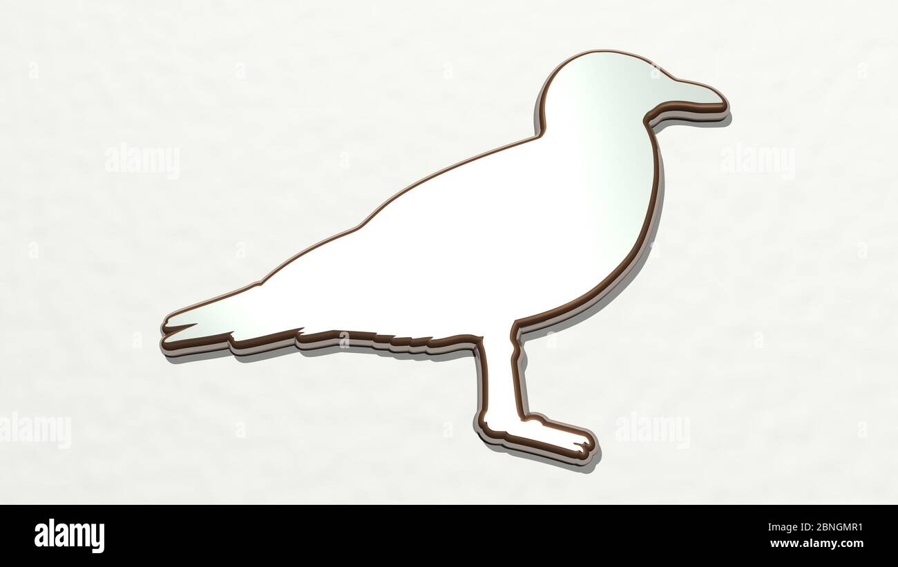 segal bird made by 3D illustration of a shiny metallic sculpture on a ...
