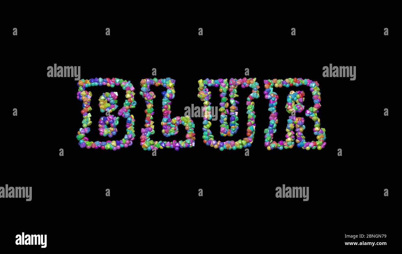 blur written in 3D illustration by colorful small objects casting ...