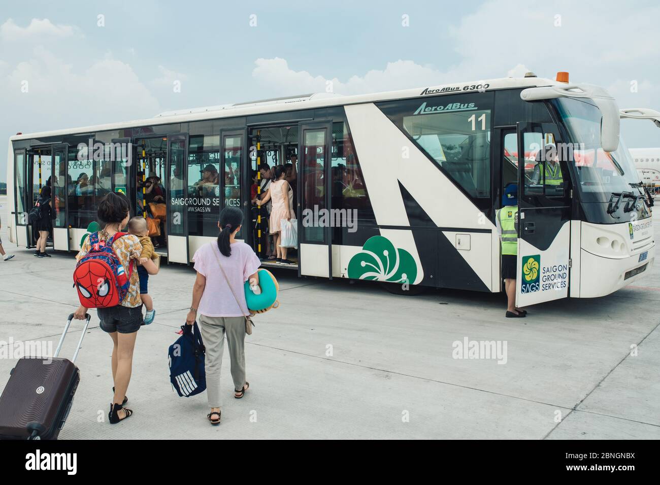Ho Chi Minh City, Viet Nam - June 1st 2019: Close up of an airport bus ...