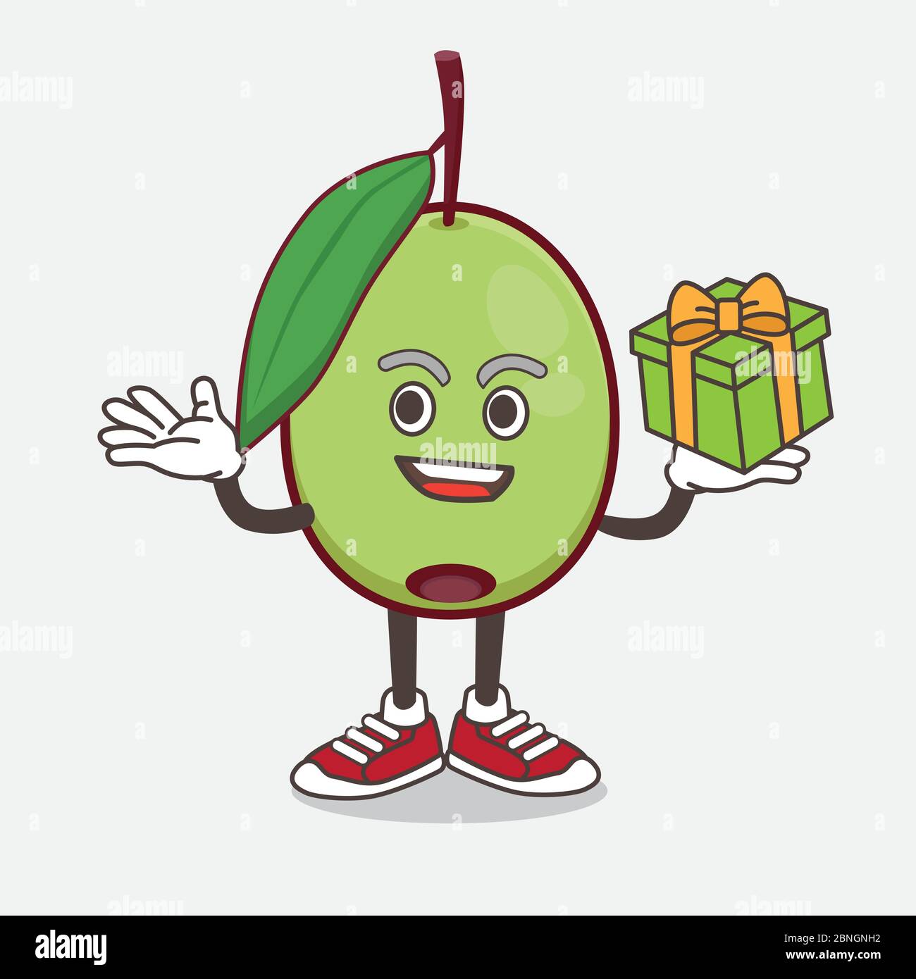 An illustration of Olive Fruit cartoon mascot character with a box of ...