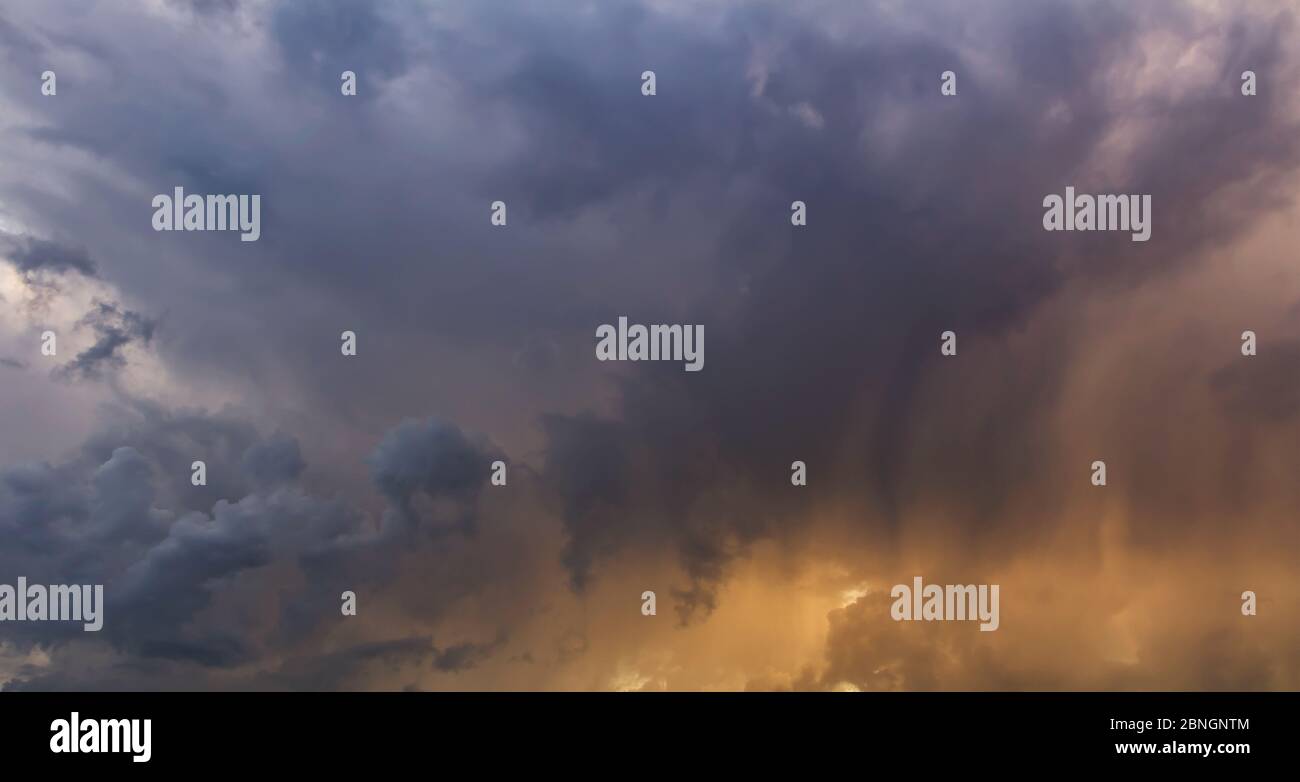 Amazing panoramic storm rainy cloud with orange color from sun Stock ...