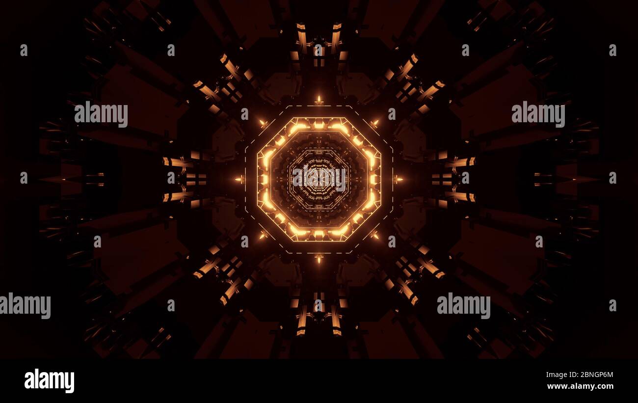 3D futuristic background with glowing abstract golden neon lights ...