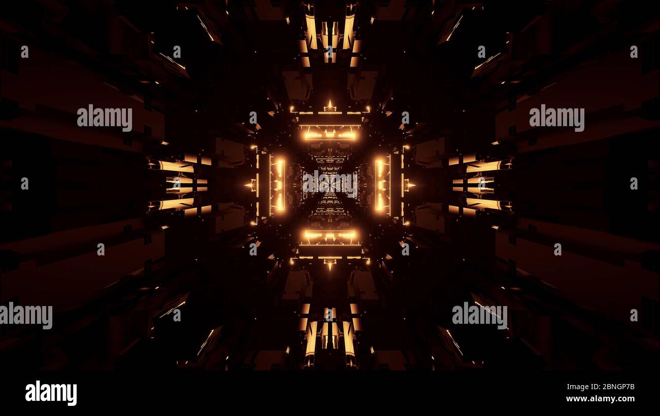 3D futuristic background with glowing abstract golden neon lights ...