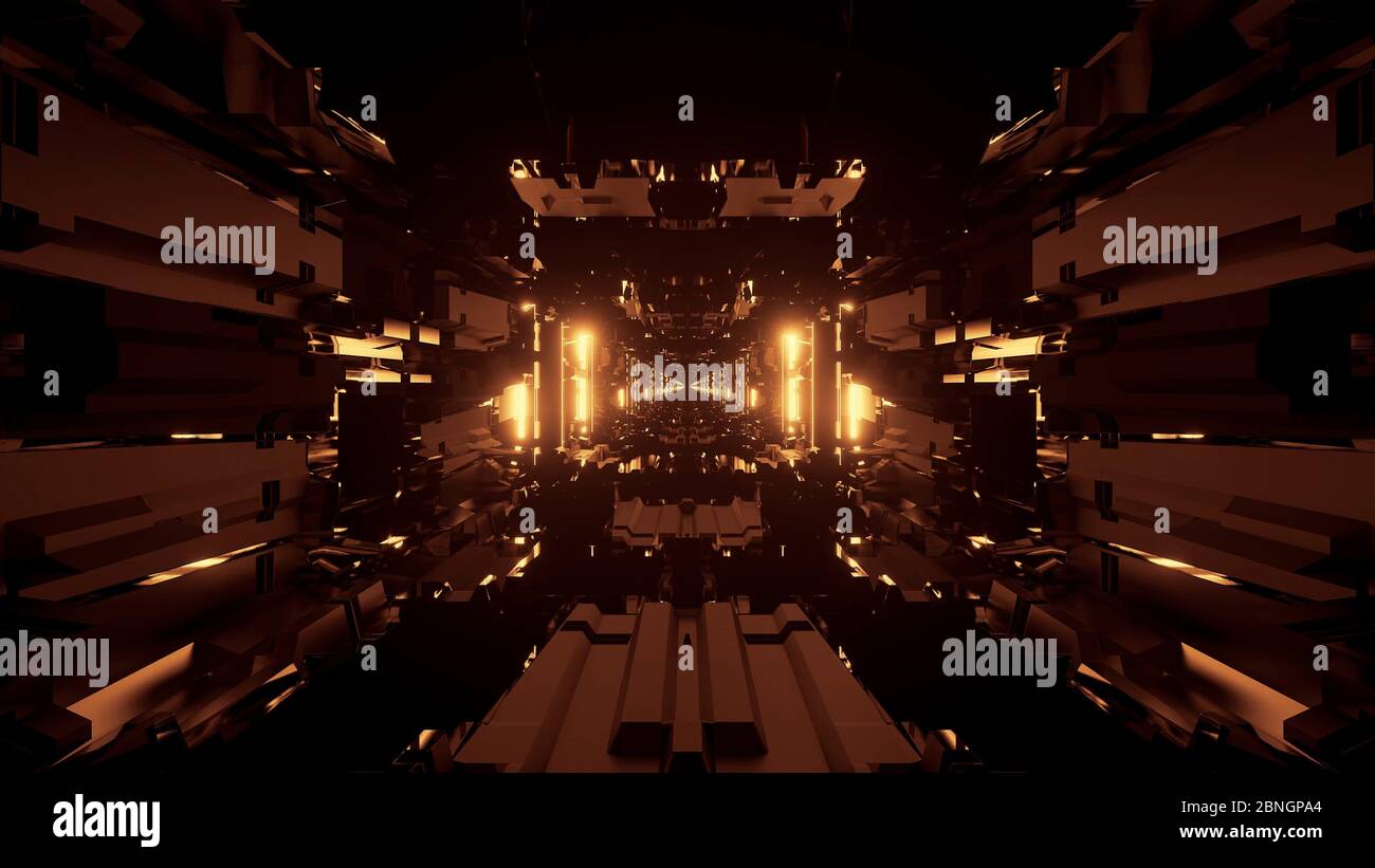 3D futuristic background with glowing abstract golden neon lights ...