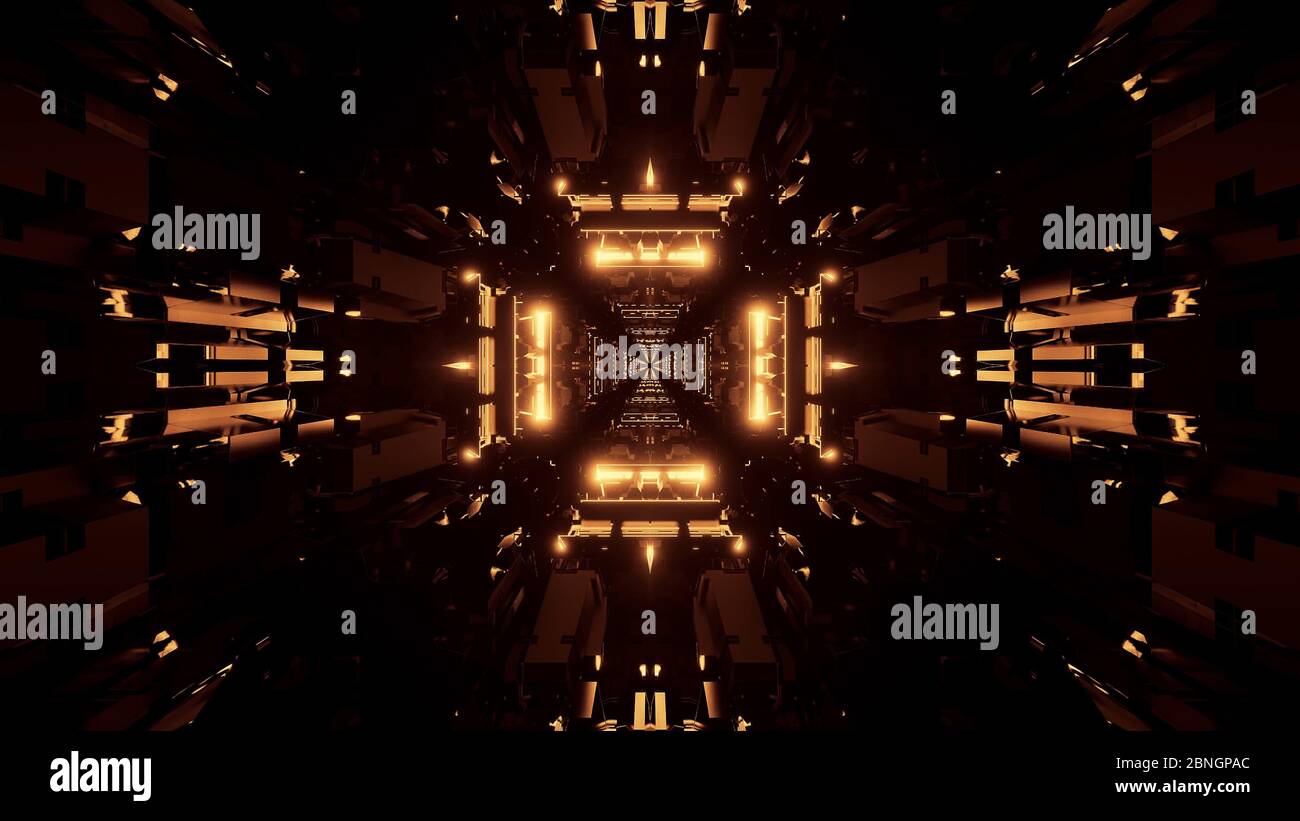 3D futuristic background with glowing abstract golden neon lights ...