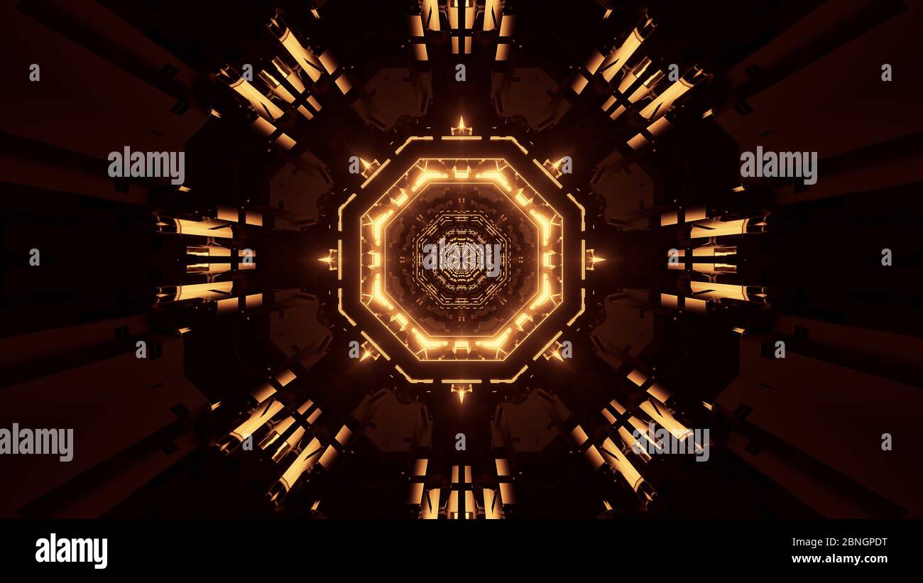 3D futuristic background with glowing abstract golden neon lights ...