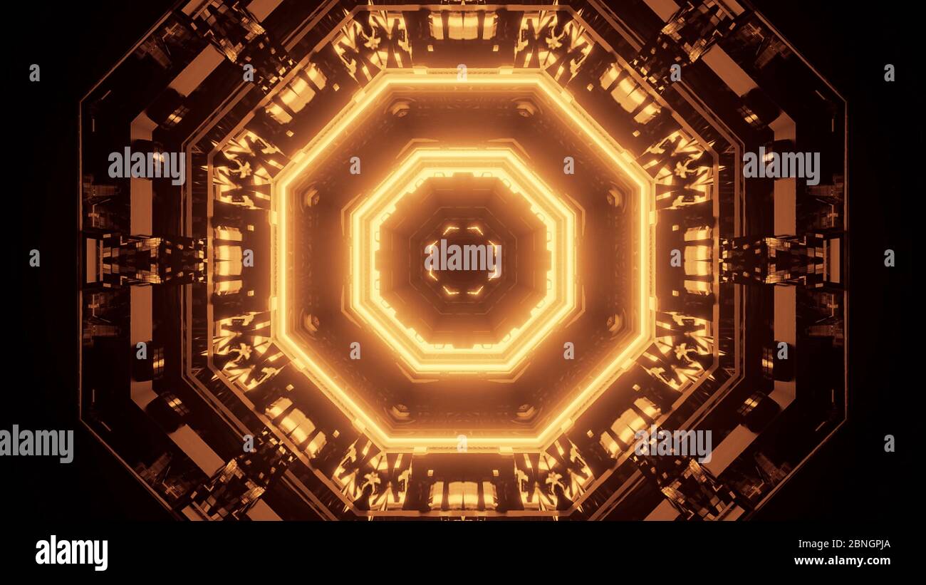 3D futuristic background with glowing abstract golden neon lights ...