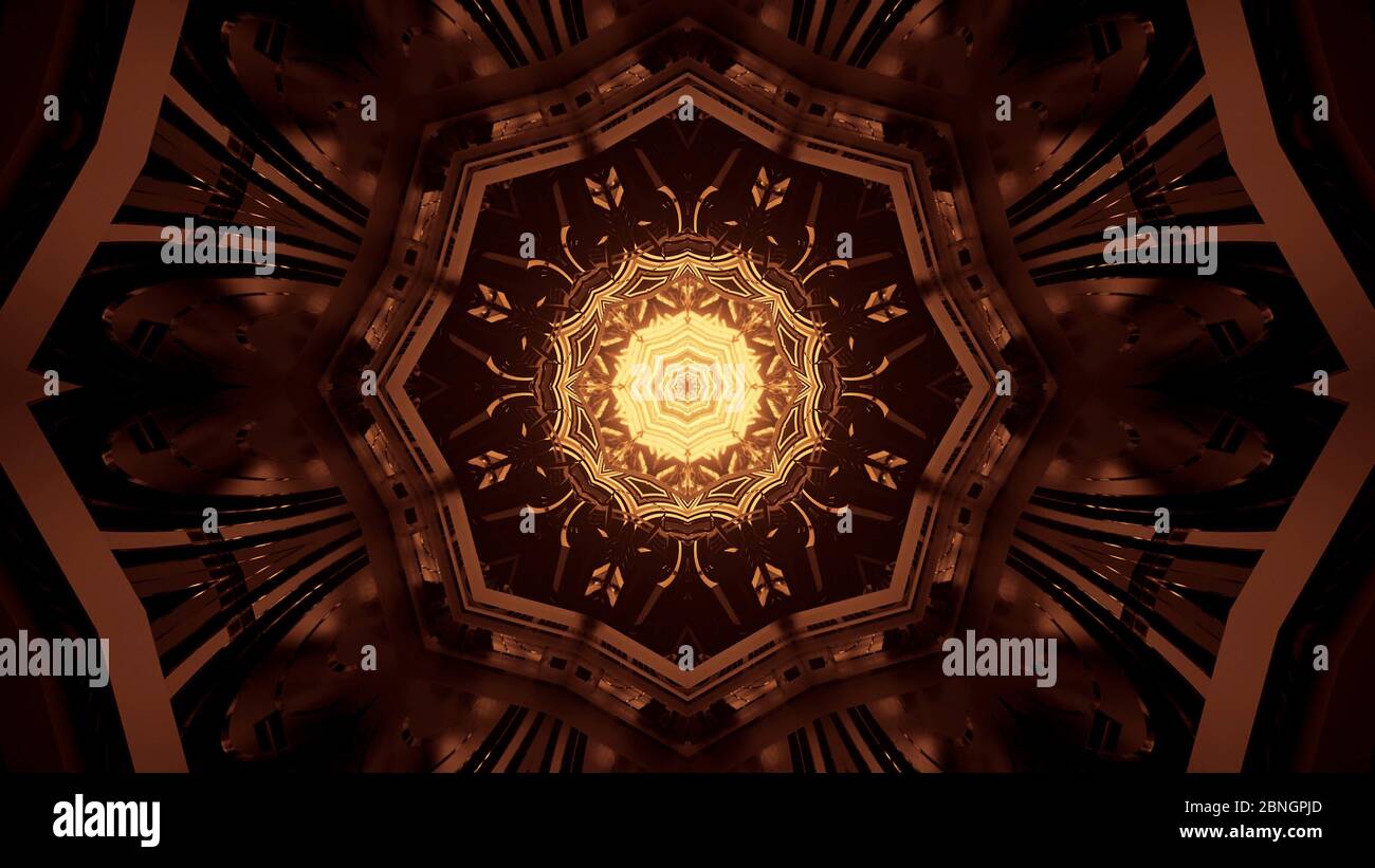 3D futuristic background with glowing abstract golden neon lights ...