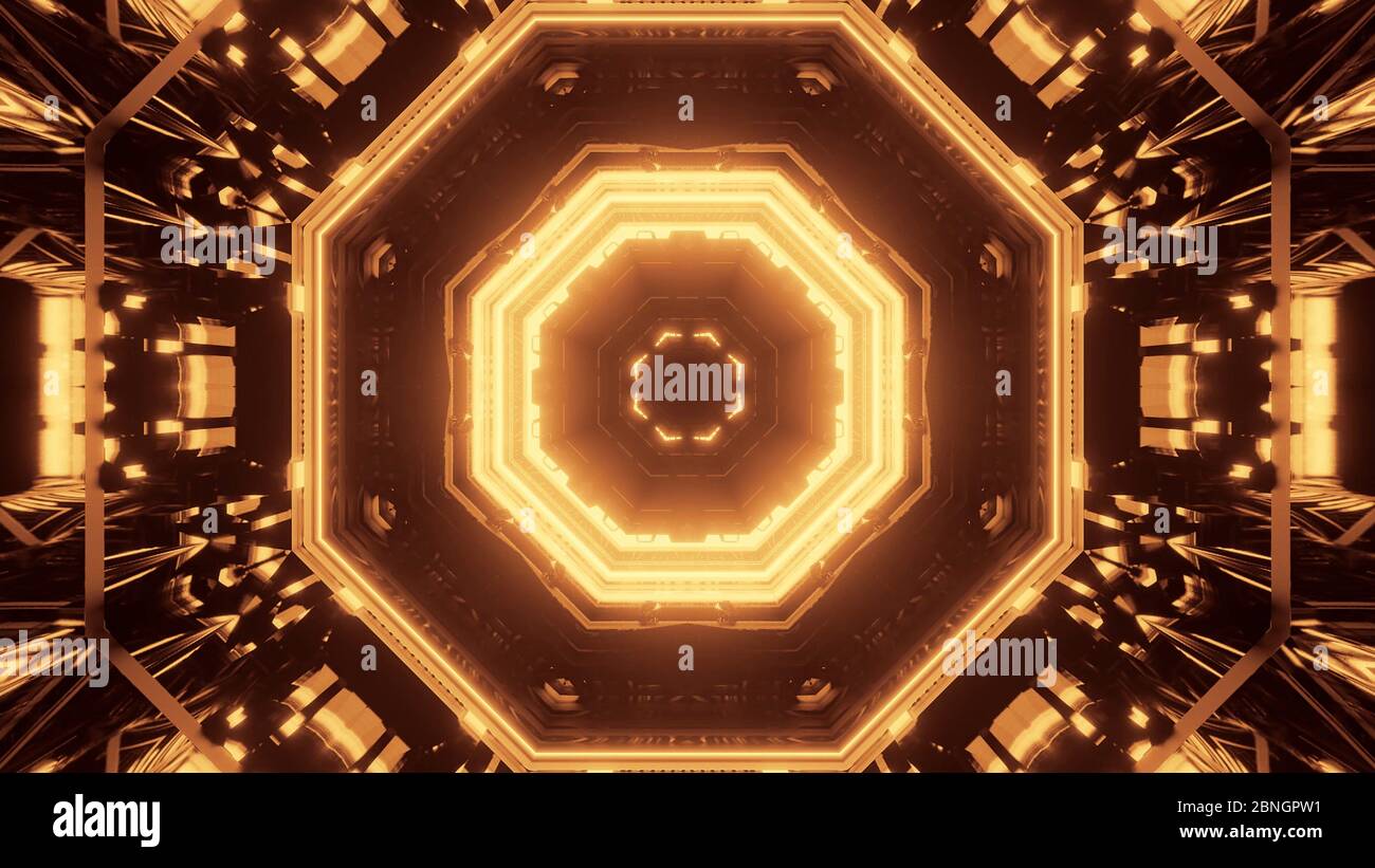 3D futuristic background with glowing abstract golden neon lights ...