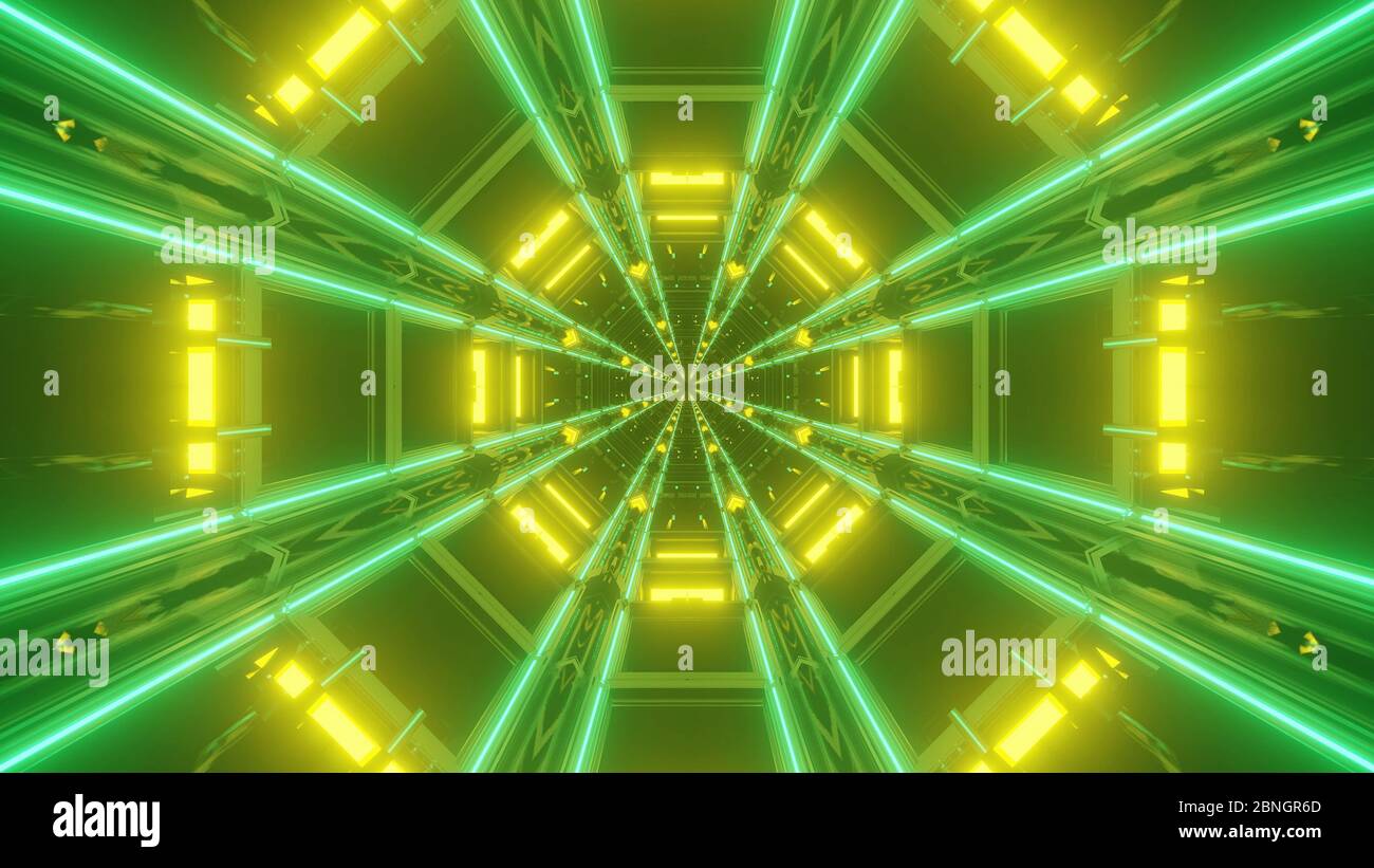 Science-fiction futuristic background with glowing green neon lights ...