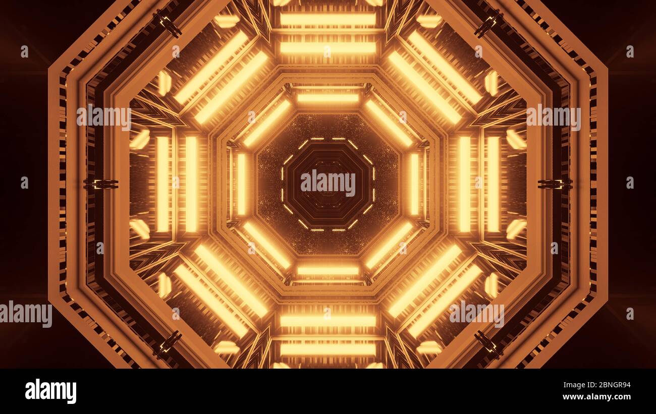 3D futuristic background with glowing abstract gold neon lights ...