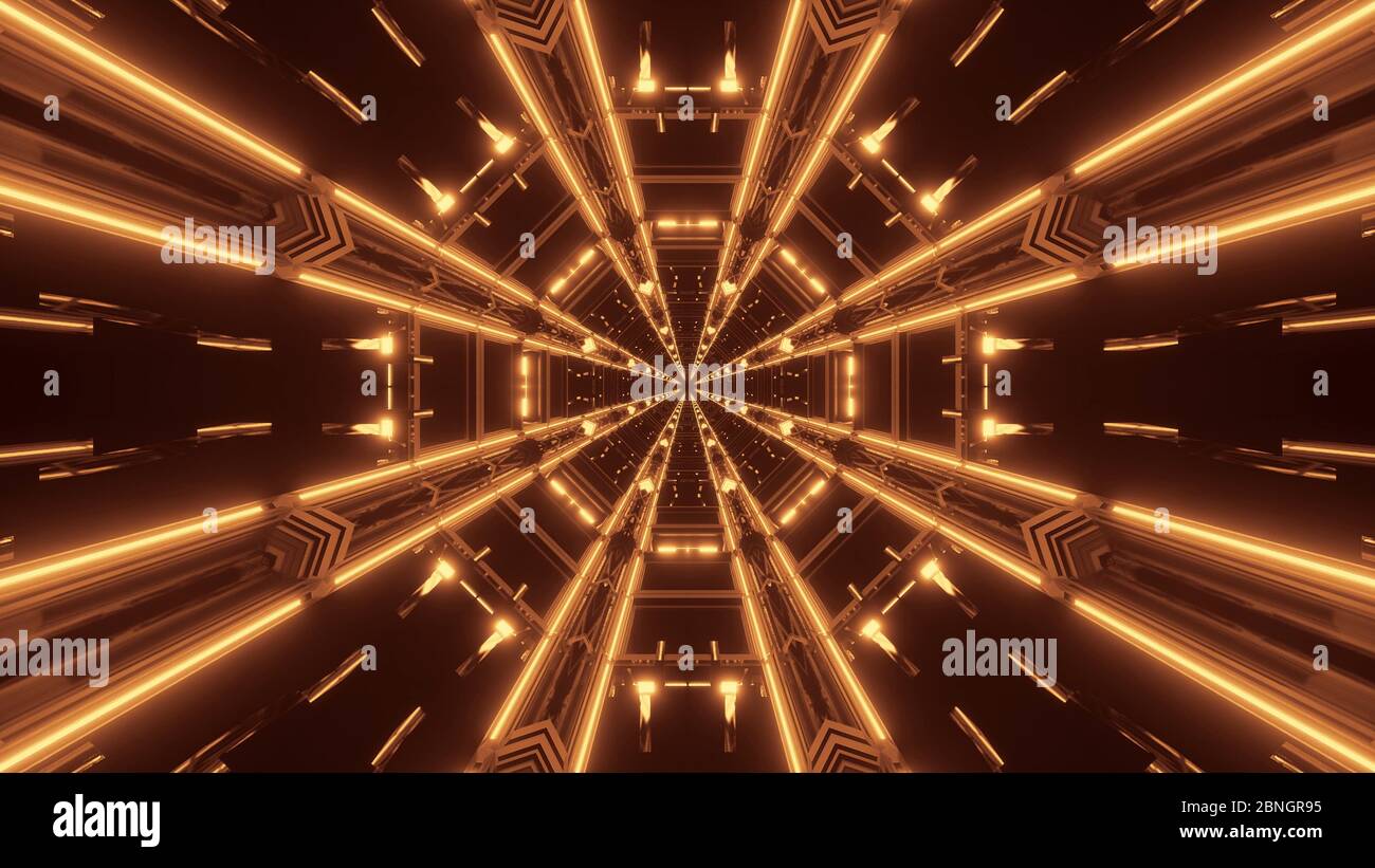 3D futuristic background with glowing abstract golden neon lights ...