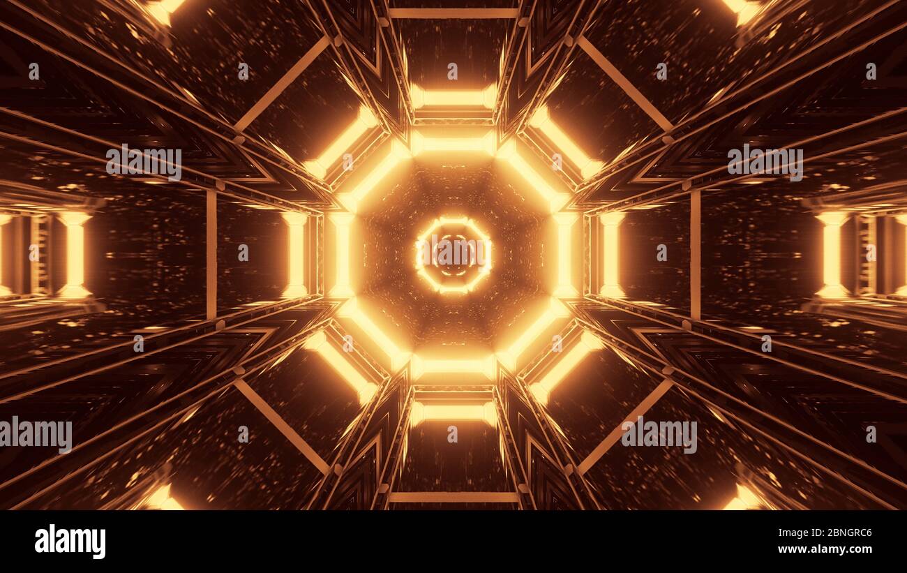 3D futuristic background with glowing abstract golden neon lights ...