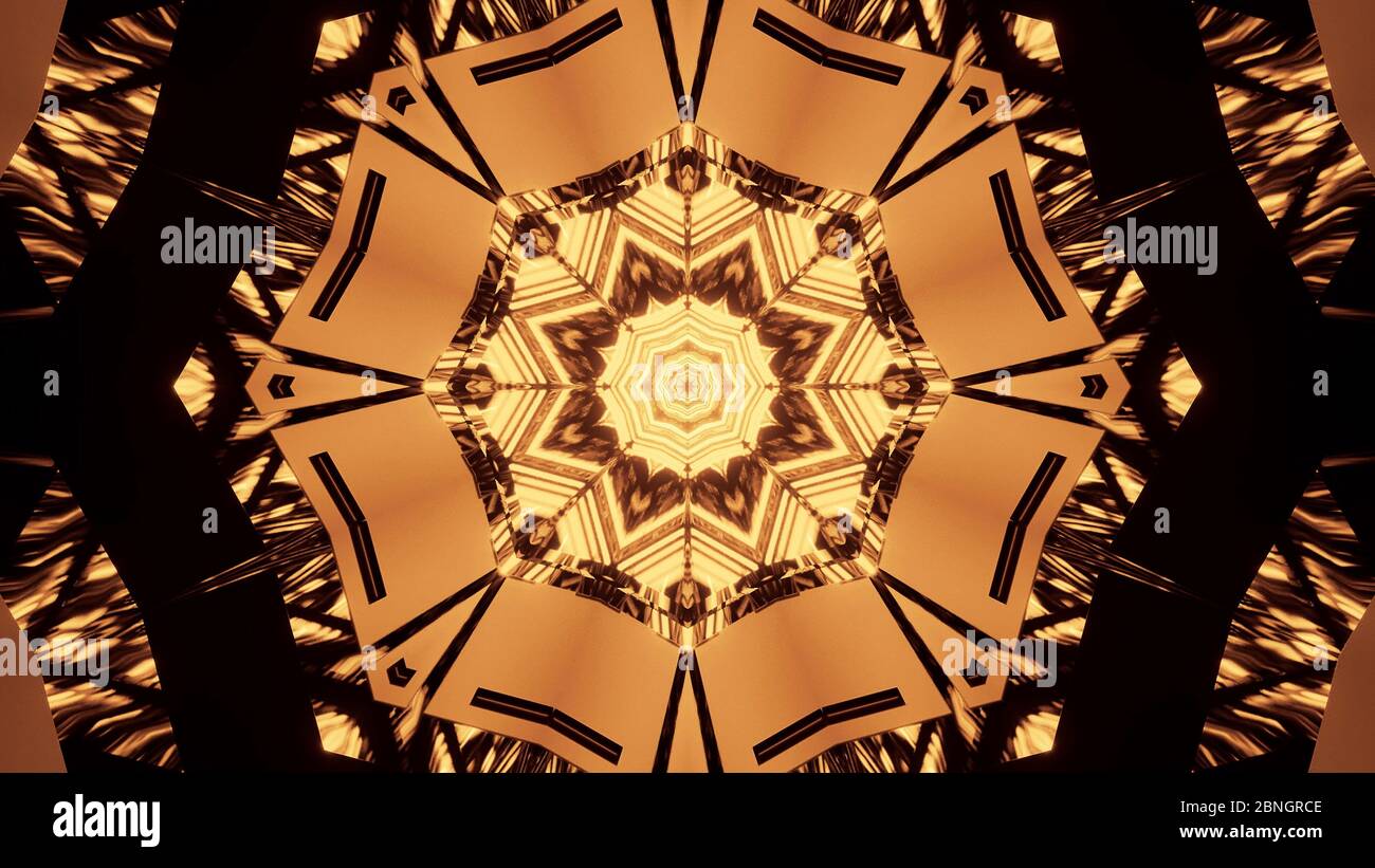 3D futuristic background with glowing abstract golden neon lights ...