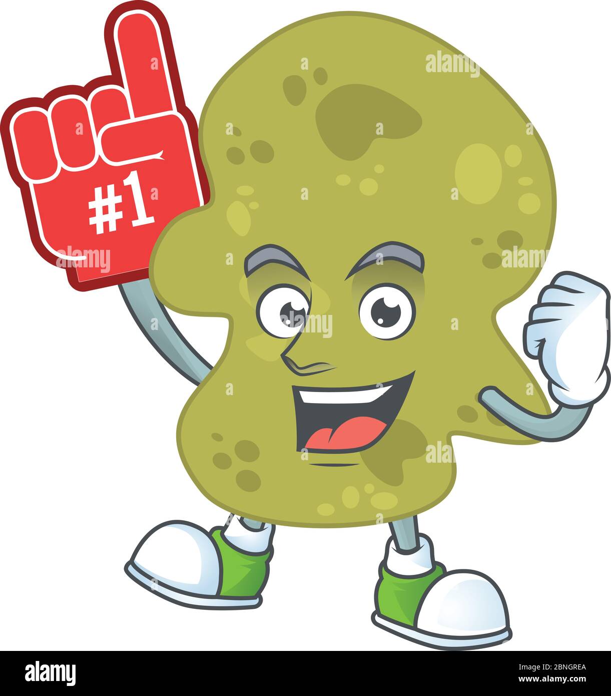 Verrucomicrobia Cartoon character design style with a red foam finger ...