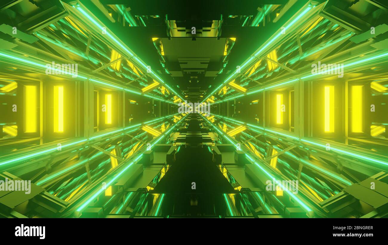 Science-fiction futuristic background with glowing green neon lights ...