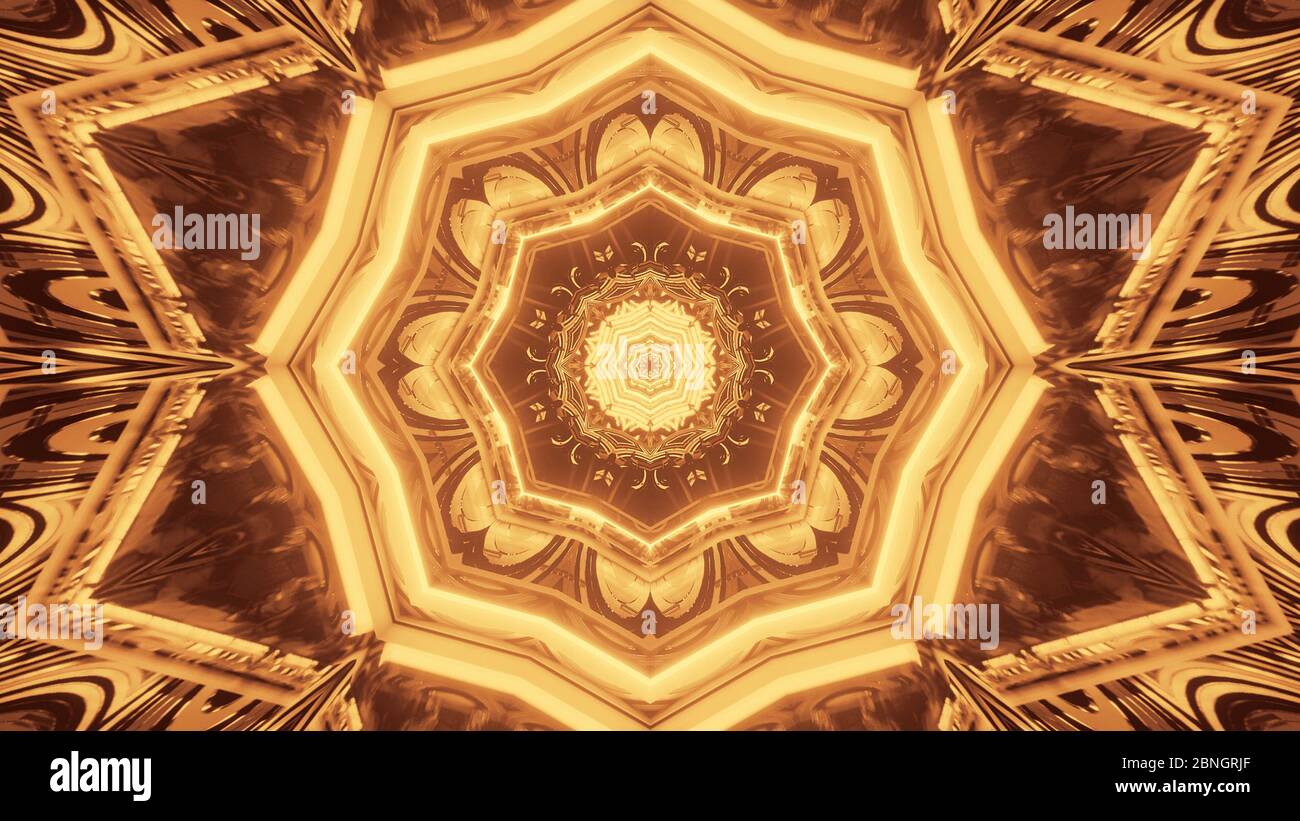 3D futuristic background with glowing abstract gold neon lights ...