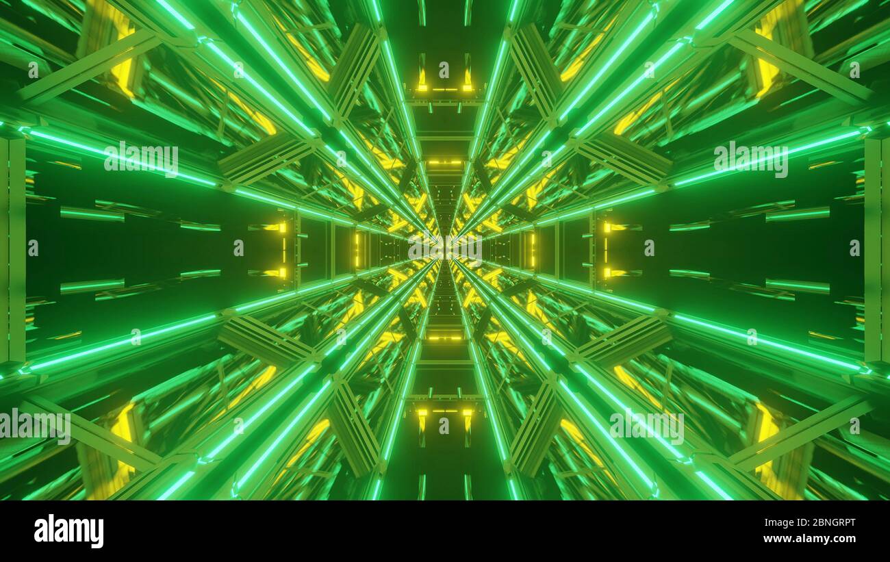 Science-fiction futuristic background with glowing green neon lights ...