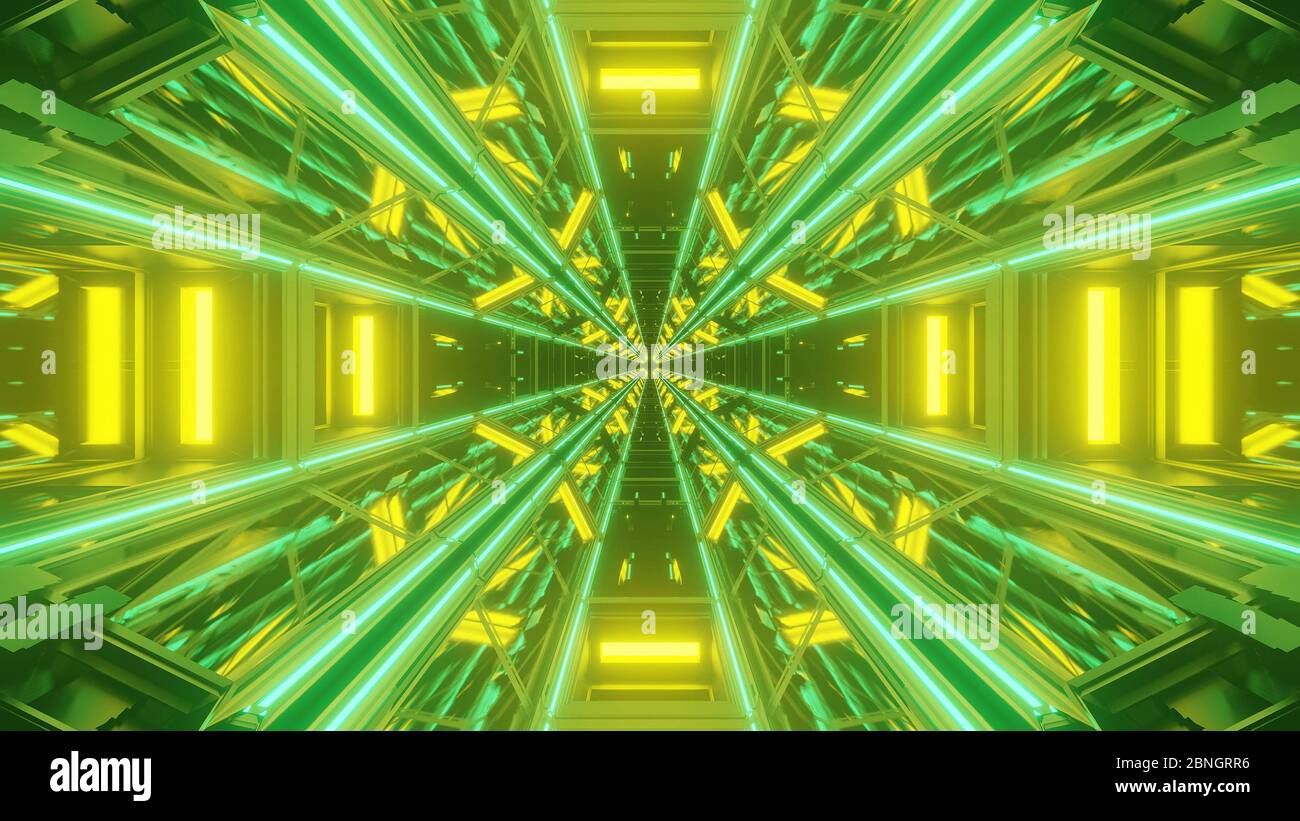 Science-fiction futuristic background with glowing green neon lights ...