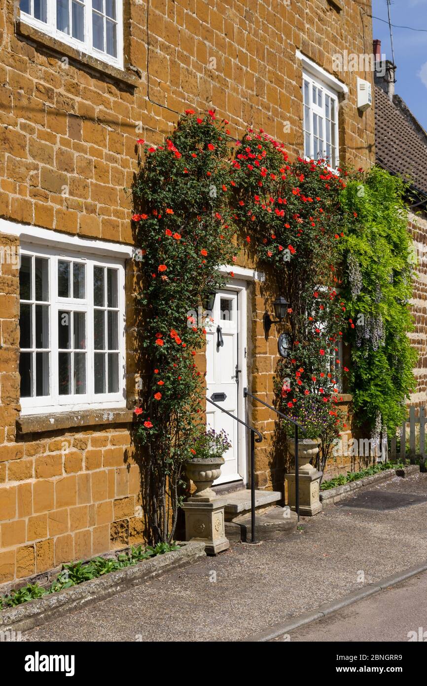 Cottage with roses round door hi-res stock photography and images - Alamy
