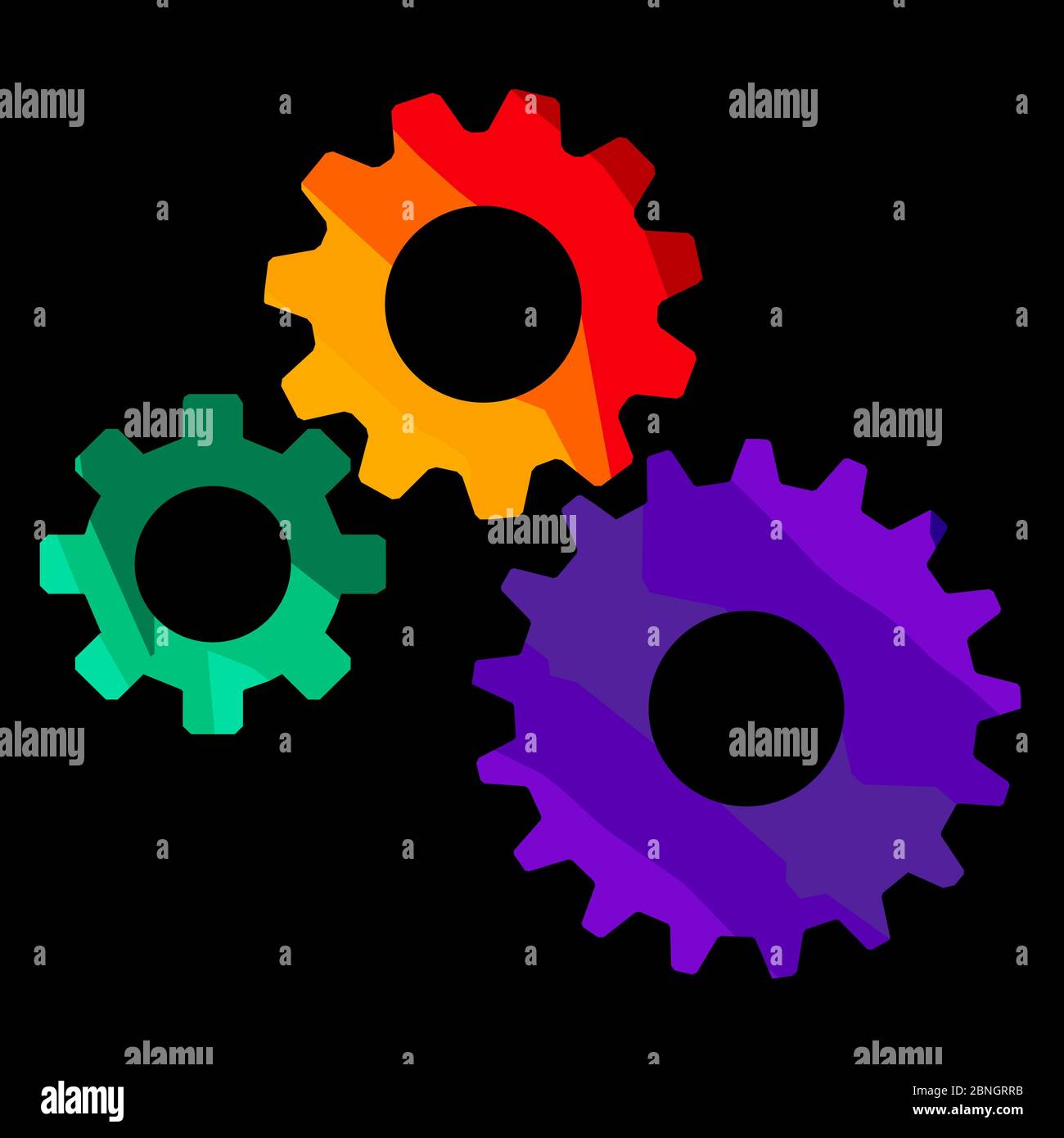 Gears (Сogwheels). Сolorful icon. Three different colored gears ...