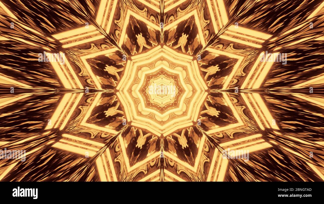 3D futuristic background with glowing abstract golden neon lights ...