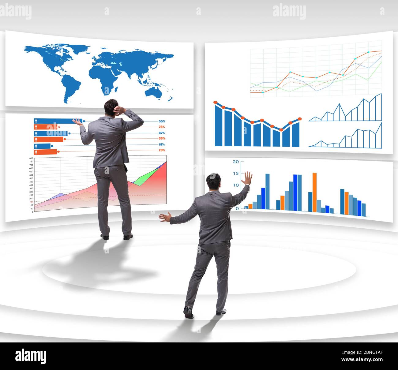 The businessman in business visualization and infographics concept ...